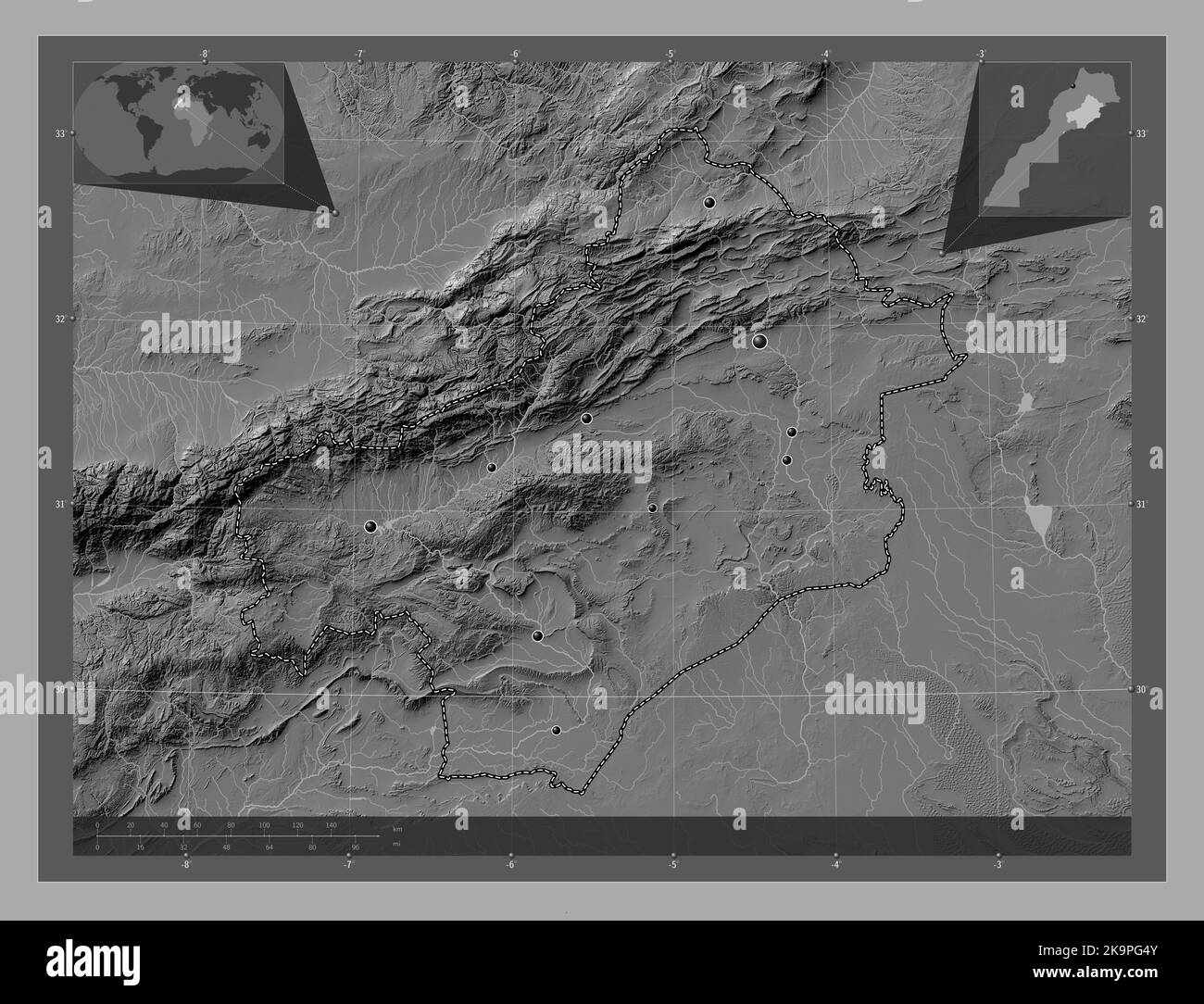 Draa-Tafilalet|Draa-Tafilalet, region of Morocco. Bilevel elevation map ...