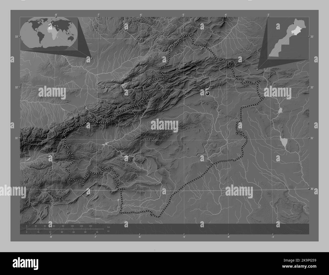 Draa-Tafilalet|Draa-Tafilalet, region of Morocco. Grayscale elevation ...