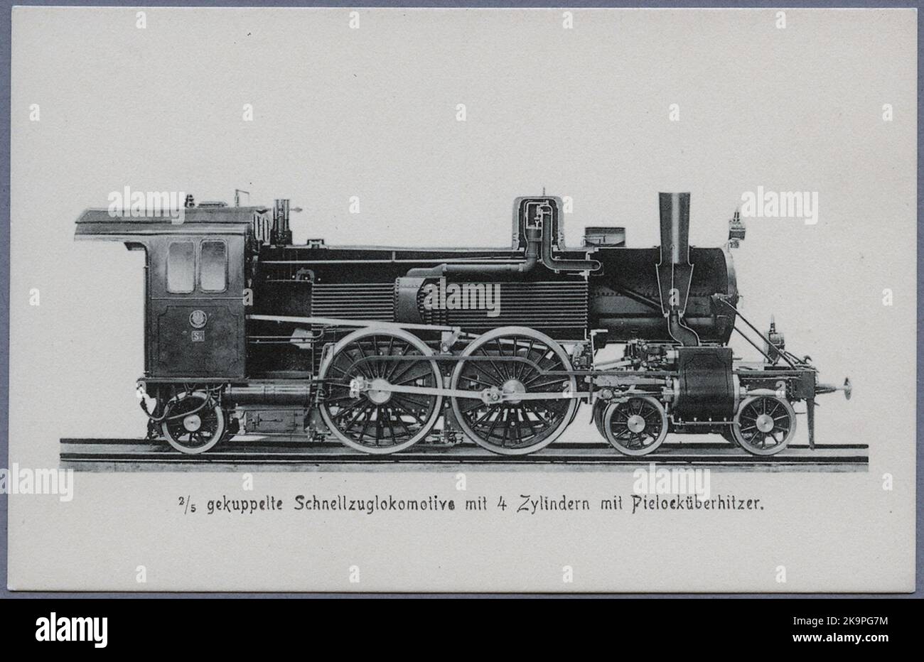 German steam locomotive, S5, four cylinders. Cut through to show the ...