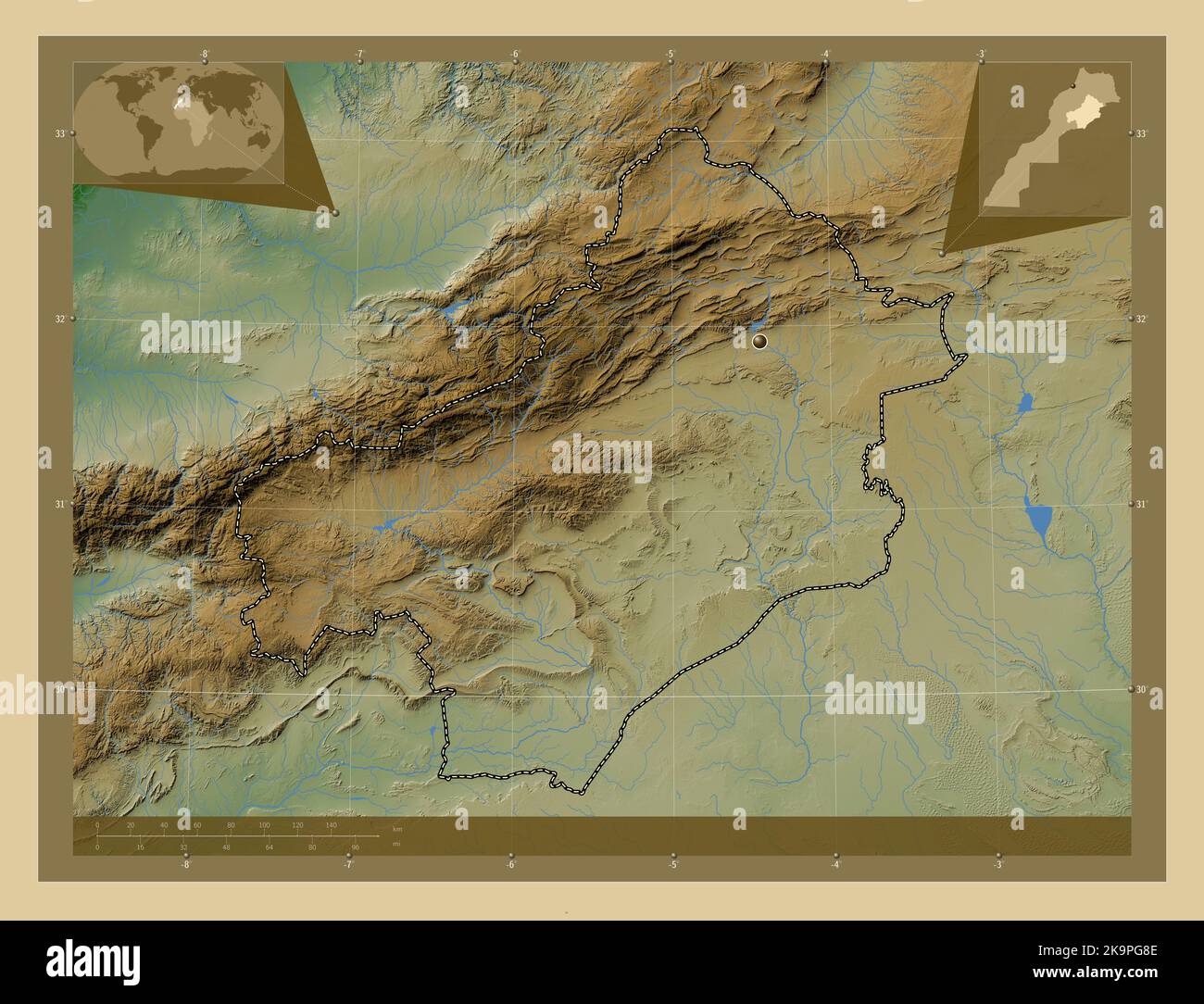 Draa-Tafilalet|Draa-Tafilalet, region of Morocco. Colored elevation map ...
