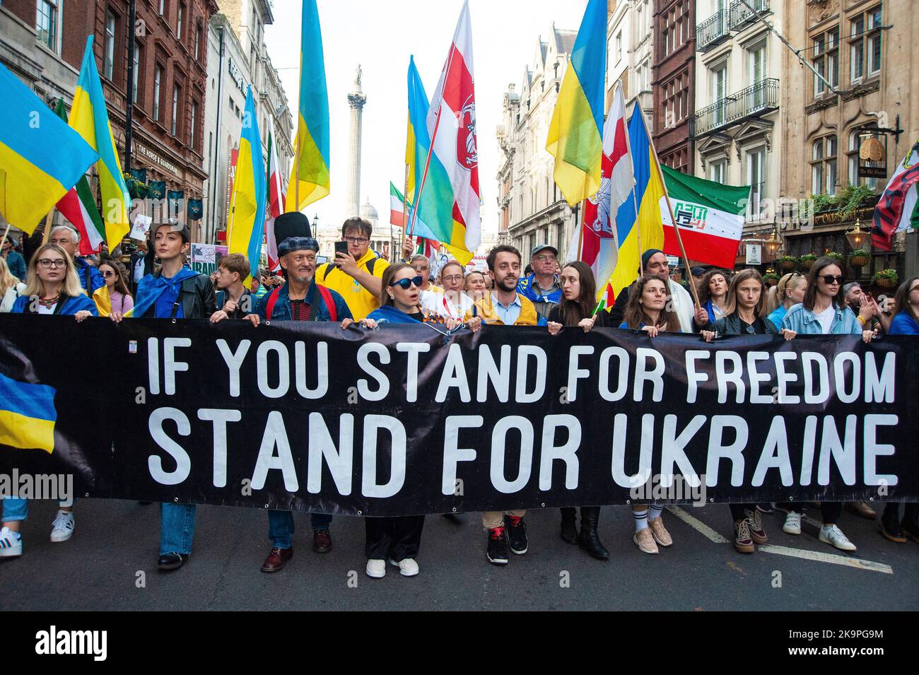 London, UK. 29th Oct, 2022. Joint Iran and Ukraine protest. Iranians ...