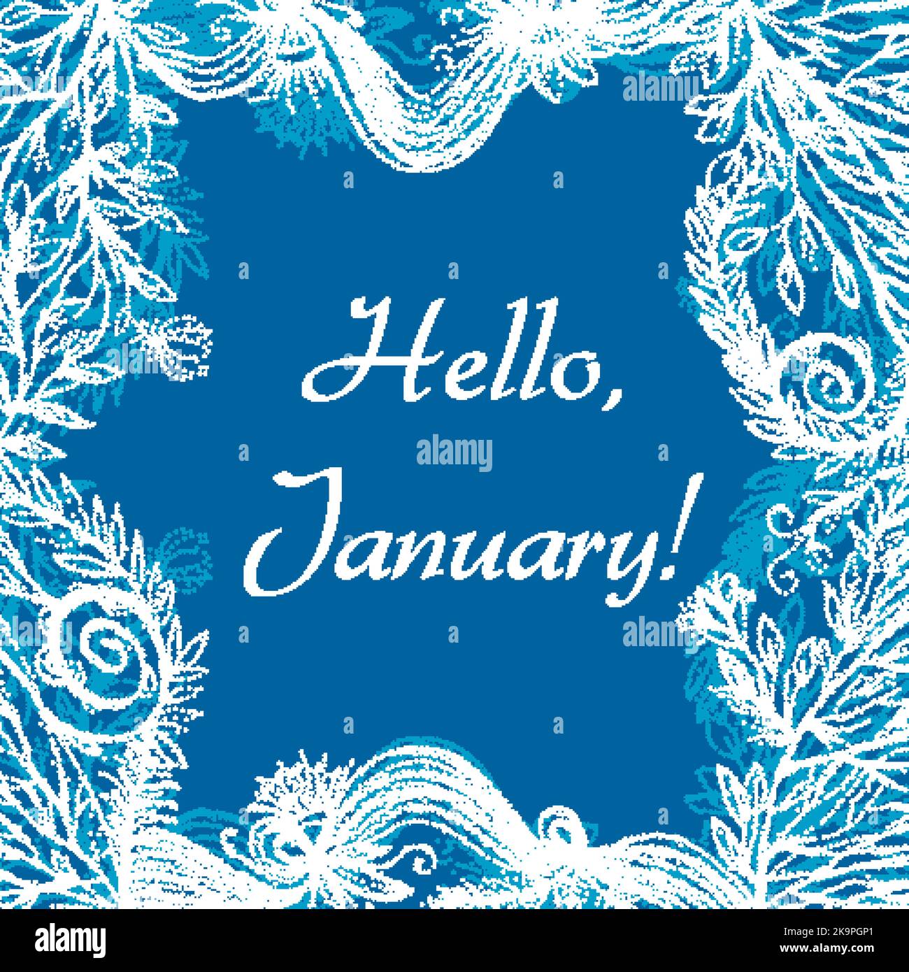 Hello January lettering on colorful background with herbal doodle ...