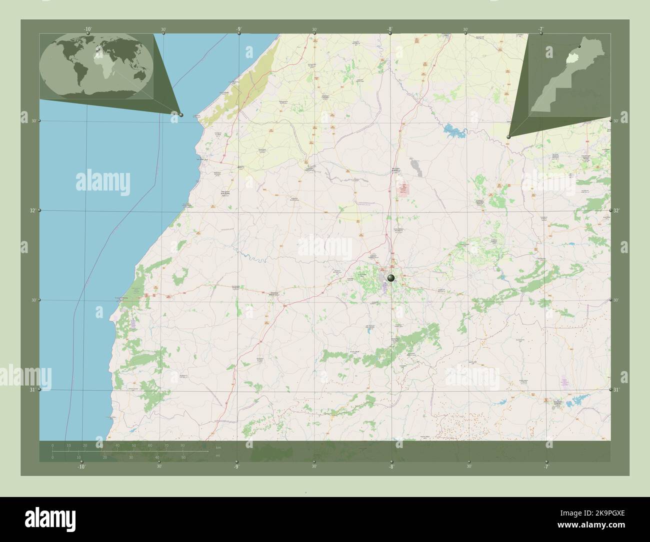 Marrakech-Safi, region of Morocco. Open Street Map. Corner auxiliary ...