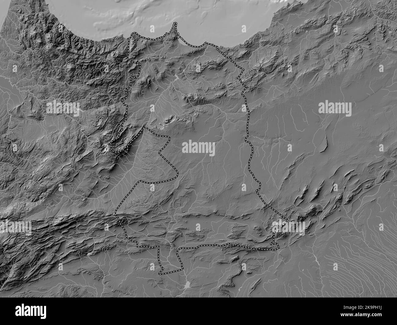Oriental, region of Morocco. Bilevel elevation map with lakes and ...