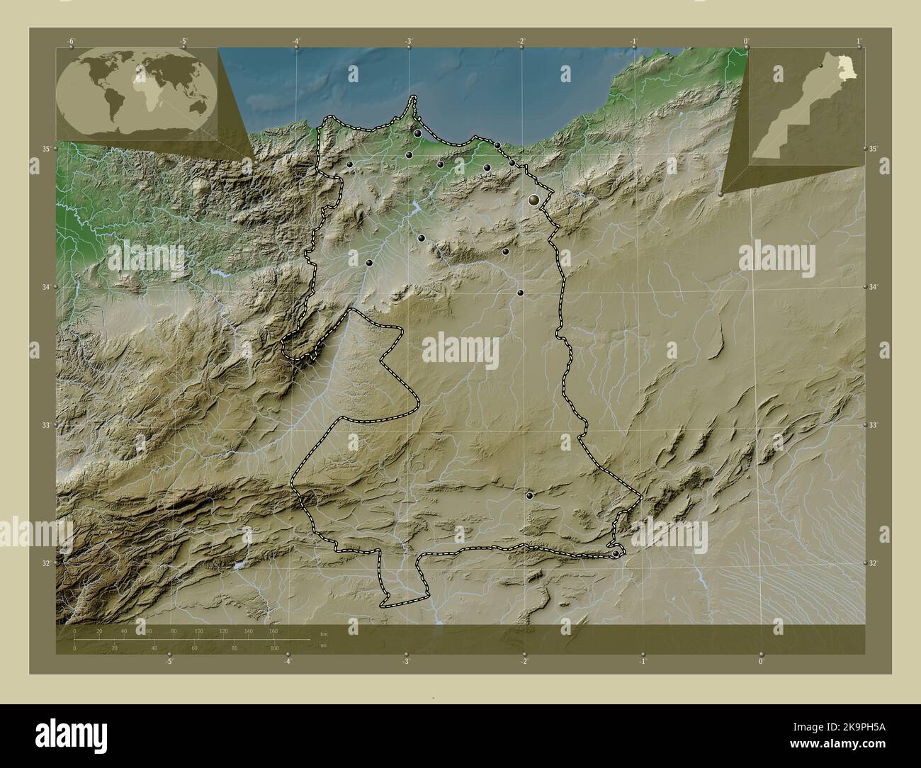 Oriental, region of Morocco. Elevation map colored in wiki style with ...