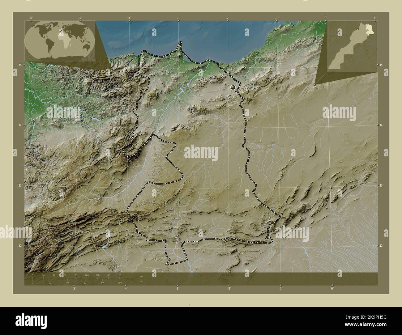 Oriental, region of Morocco. Elevation map colored in wiki style with ...