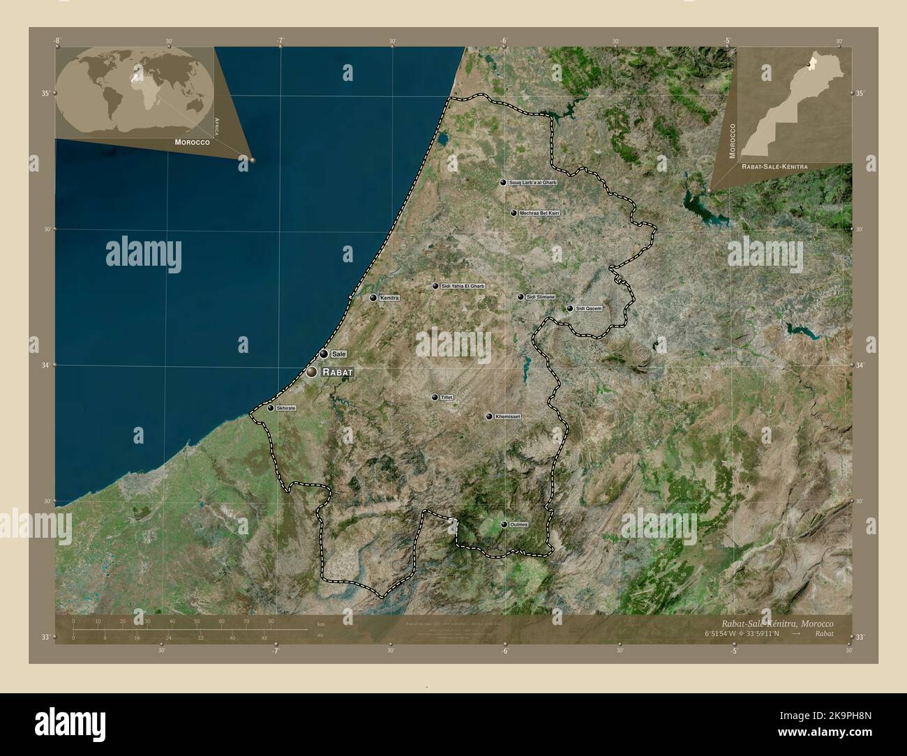 Rabat-Sale-Kenitra, region of Morocco. High resolution satellite map ...