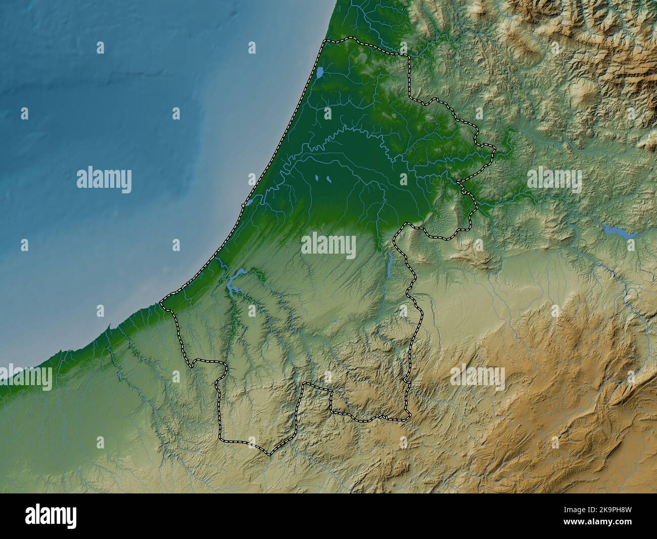 Rabat-Sale-Kenitra, region of Morocco. Colored elevation map with lakes ...