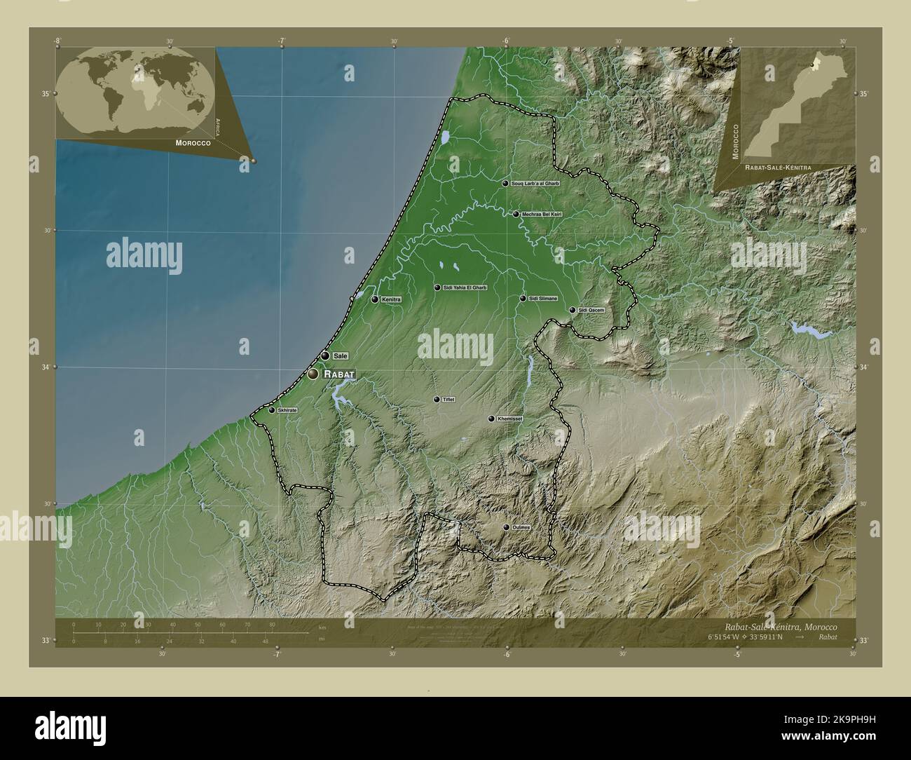 Rabat-Sale-Kenitra, region of Morocco. Elevation map colored in wiki ...