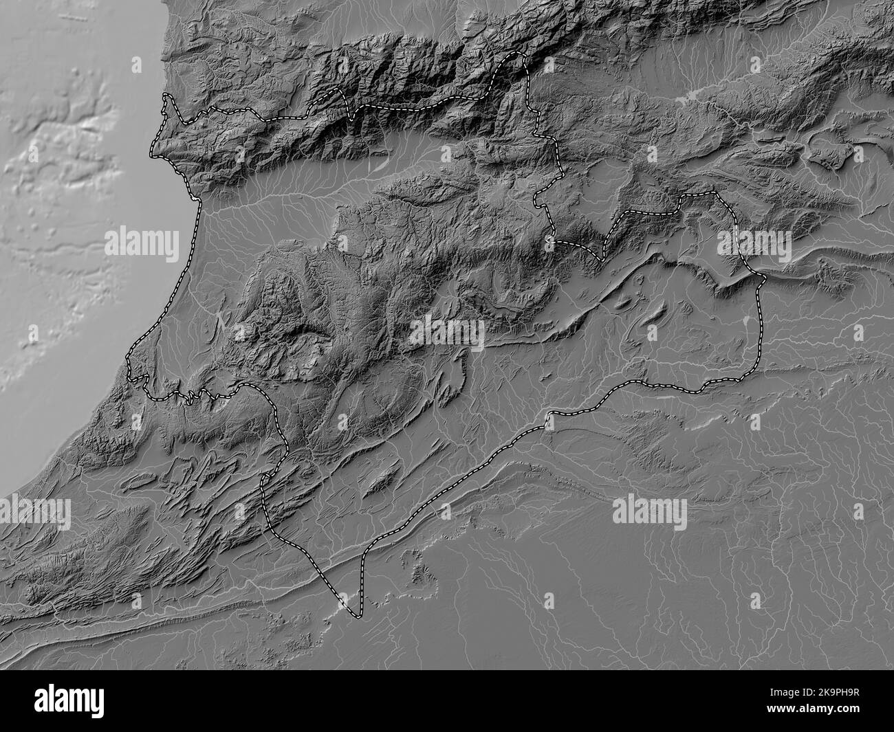 Souss-Massa, region of Morocco. Bilevel elevation map with lakes and ...