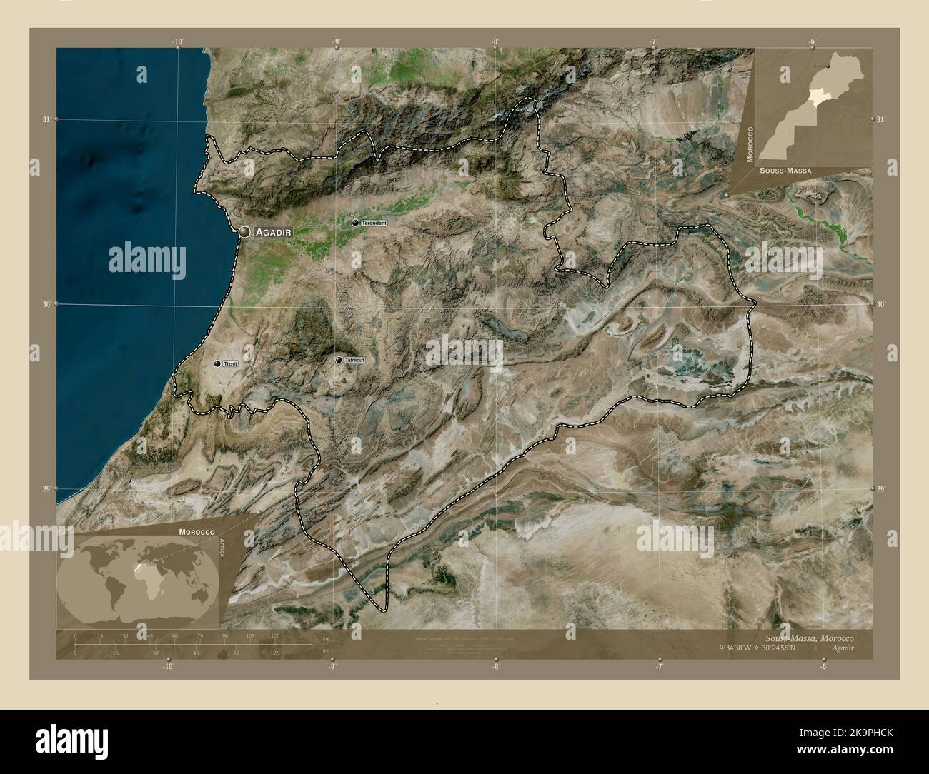 Souss-Massa, region of Morocco. High resolution satellite map ...