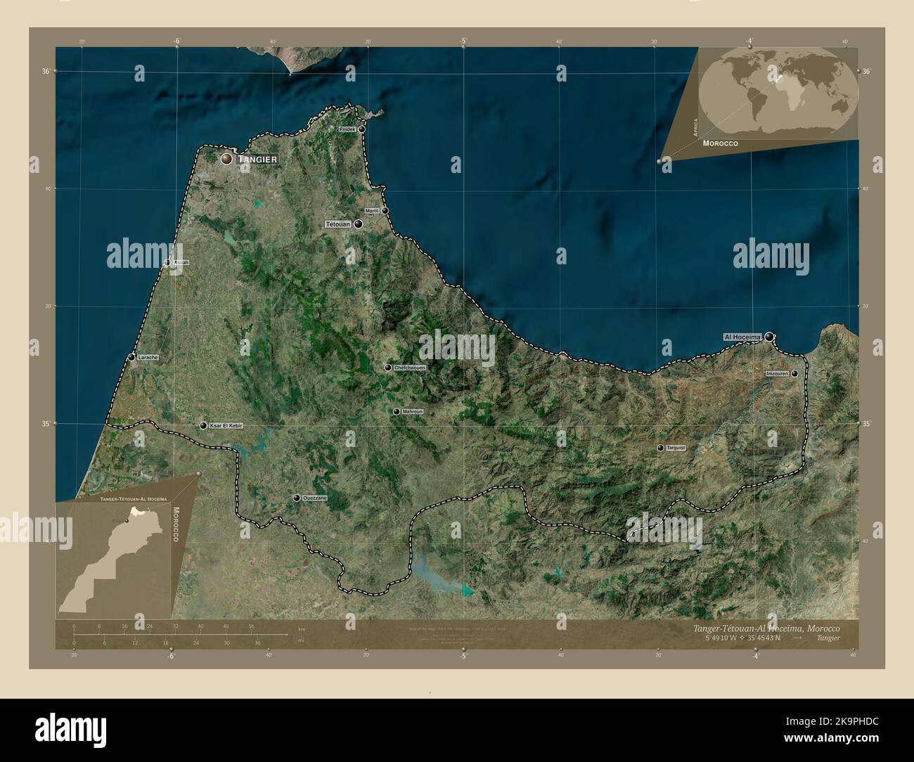 Tanger-Tetouan-Al Hoceima, region of Morocco. High resolution satellite ...
