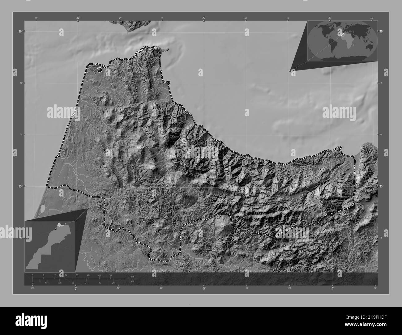 Tanger-Tetouan-Al Hoceima, region of Morocco. Bilevel elevation map ...