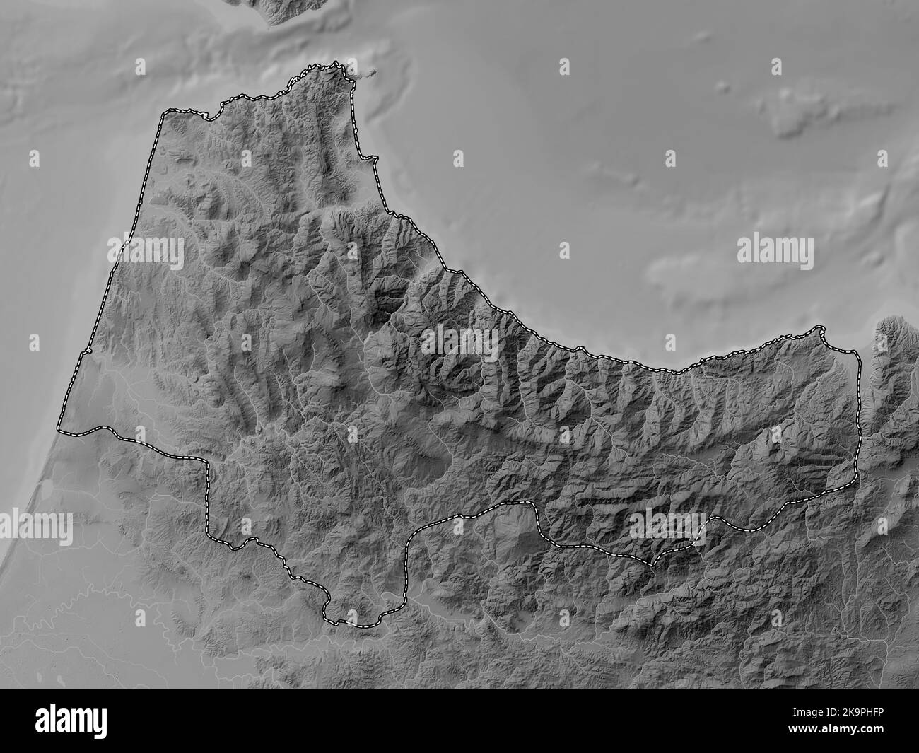 Tanger-Tetouan-Al Hoceima, region of Morocco. Grayscale elevation map ...
