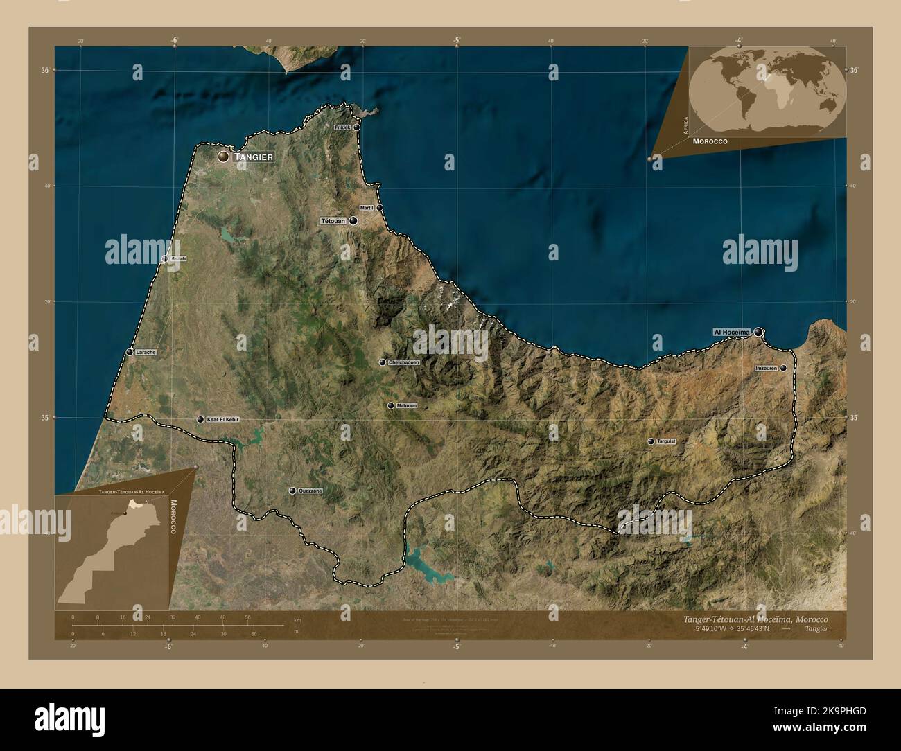 Tanger-Tetouan-Al Hoceima, region of Morocco. Low resolution satellite ...