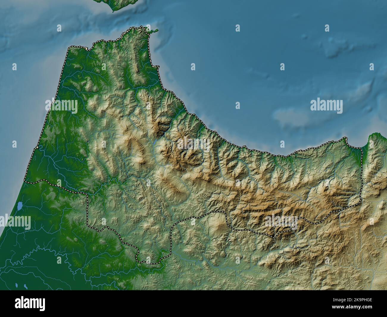 Tanger-Tetouan-Al Hoceima, region of Morocco. Colored elevation map ...