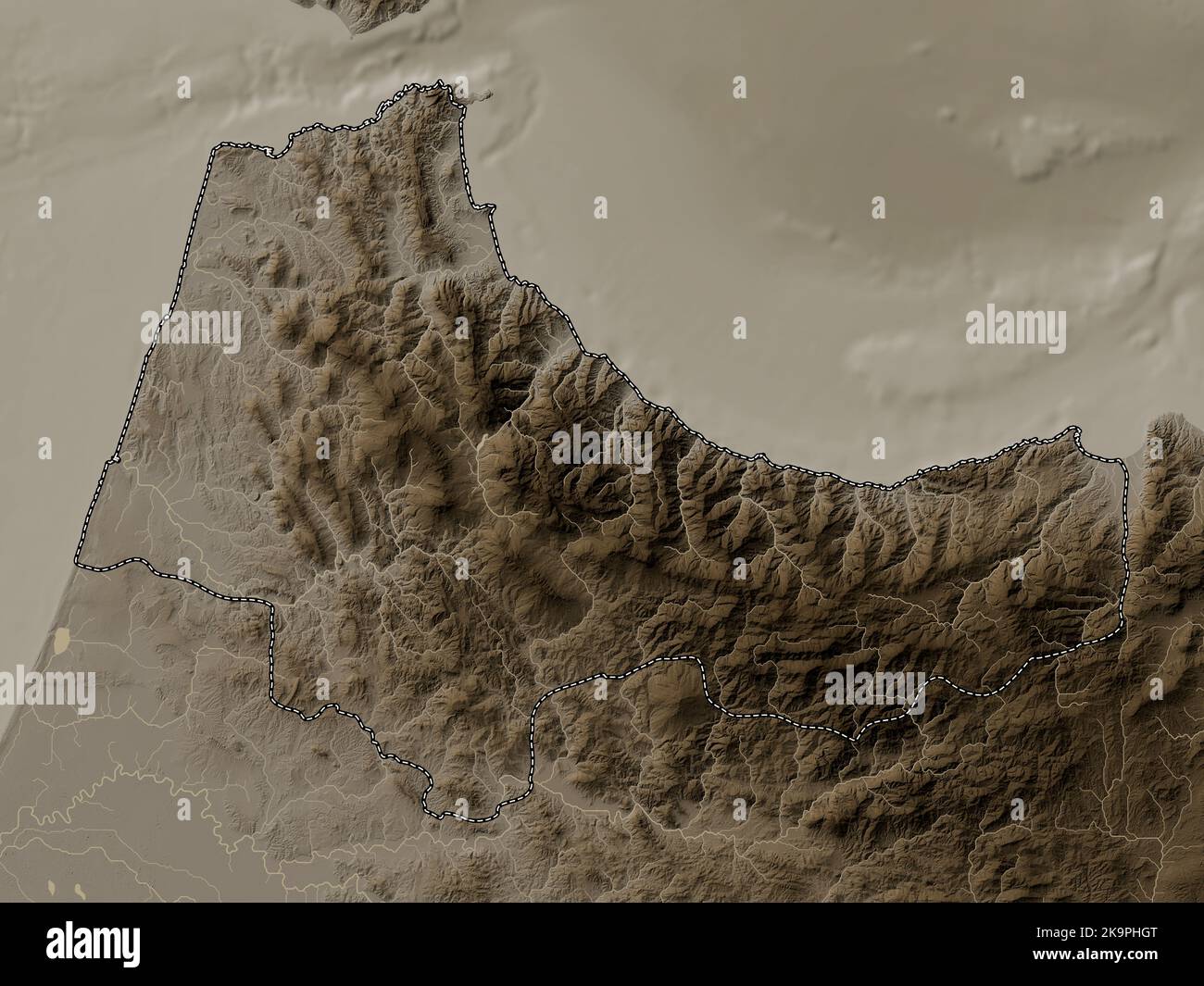 Tanger-Tetouan-Al Hoceima, region of Morocco. Elevation map colored in ...