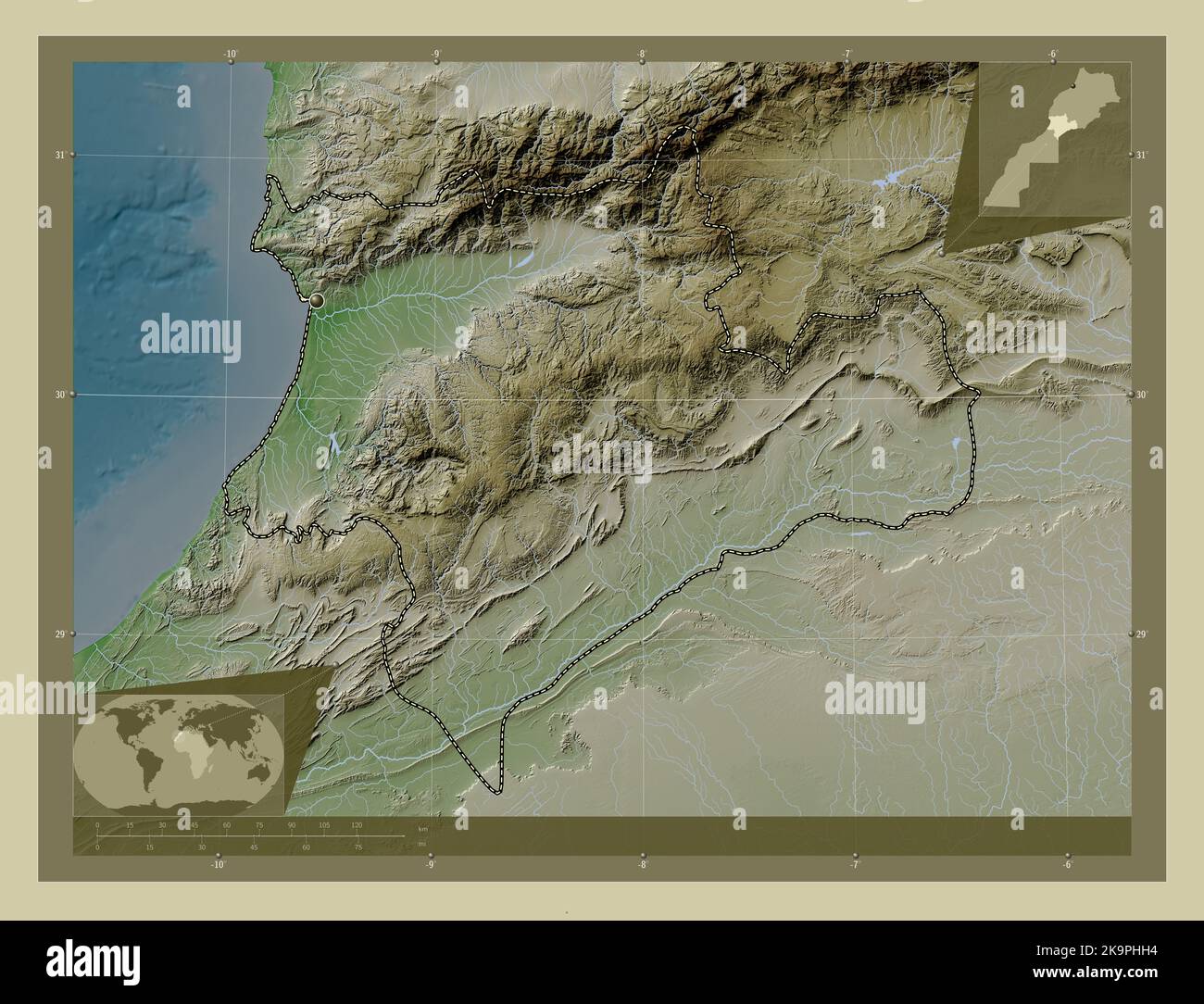 Souss-Massa, region of Morocco. Elevation map colored in wiki style ...