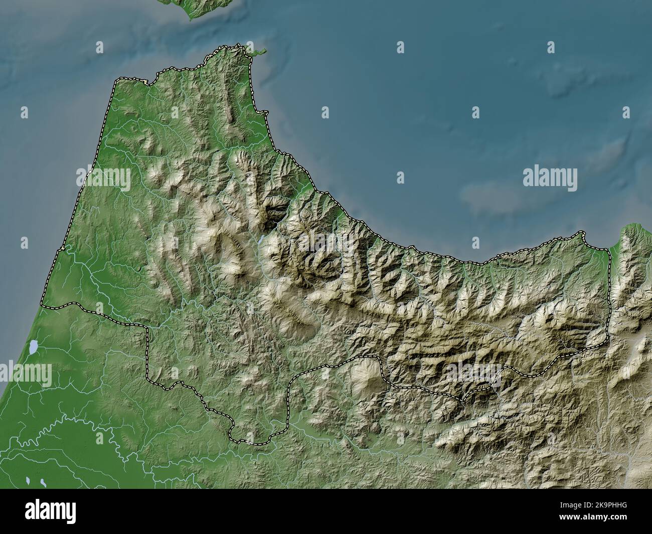Tanger-Tetouan-Al Hoceima, region of Morocco. Elevation map colored in ...