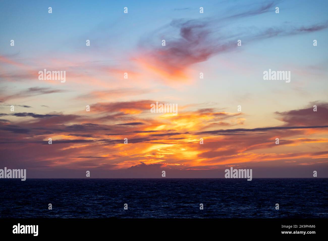 Dramatic Colorful Sunset Sky over North Atlantic Ocean. Cloudscape ...