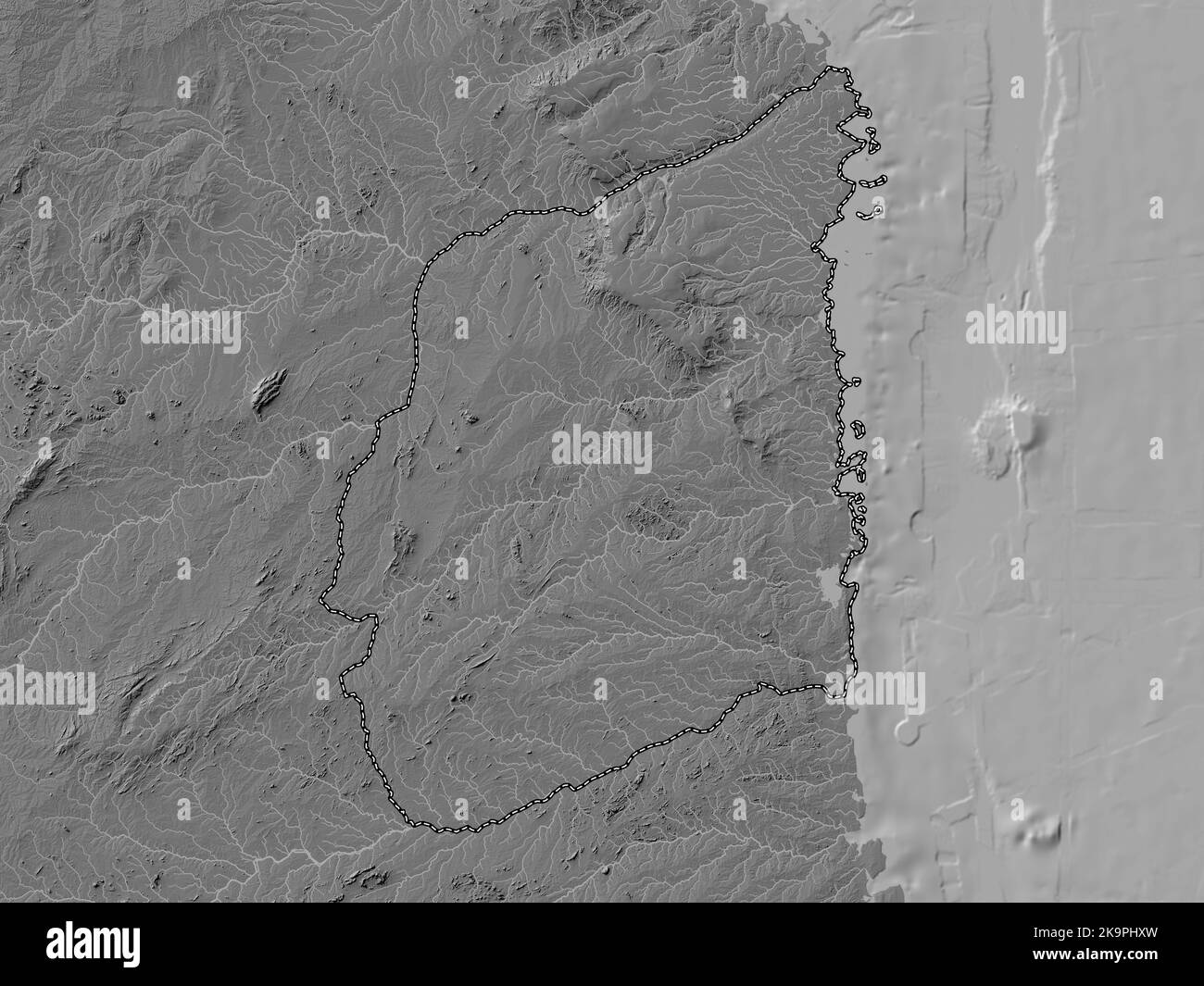 Cabo Delgado, province of Mozambique. Bilevel elevation map with lakes ...