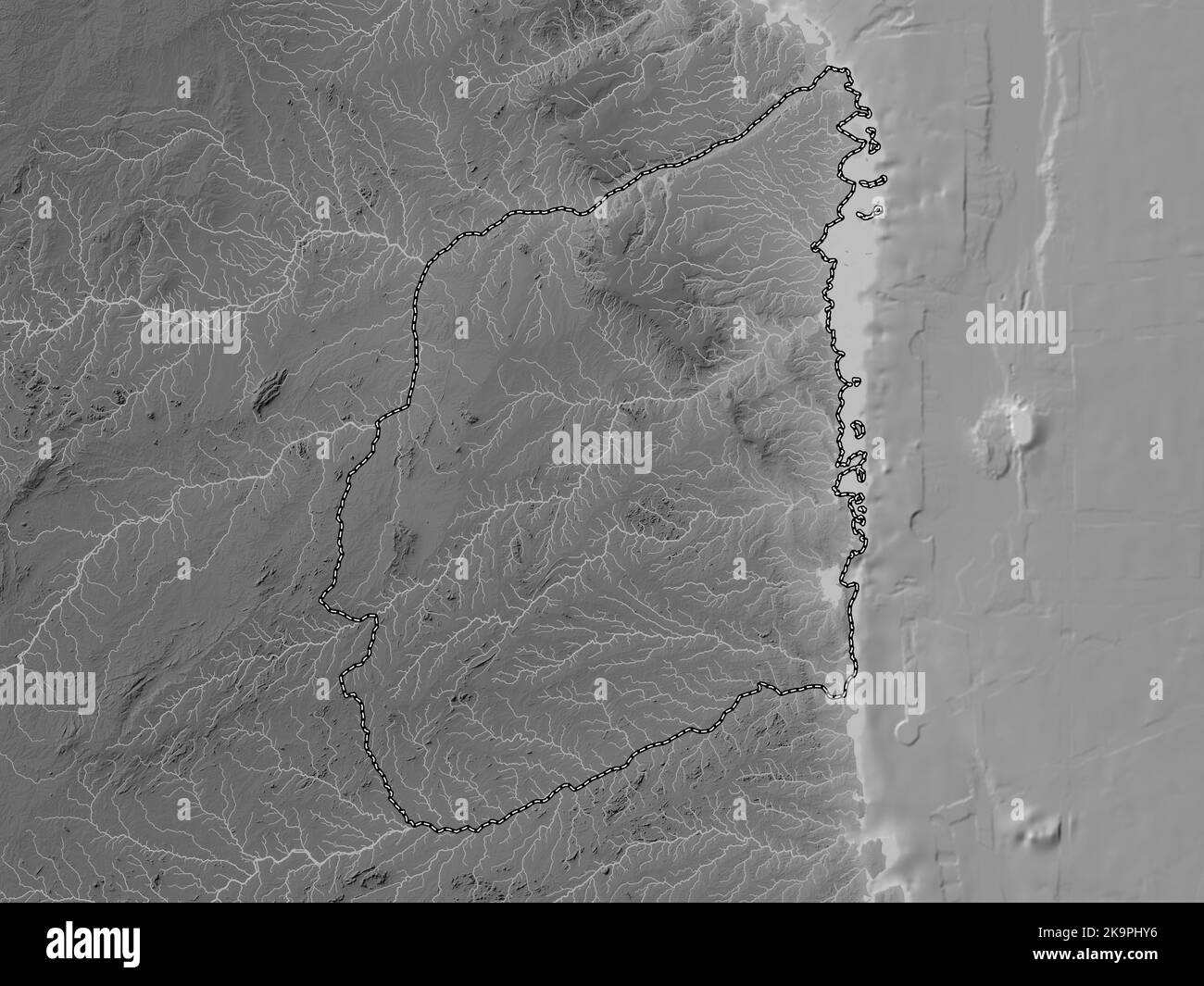 Cabo Delgado, province of Mozambique. Grayscale elevation map with ...