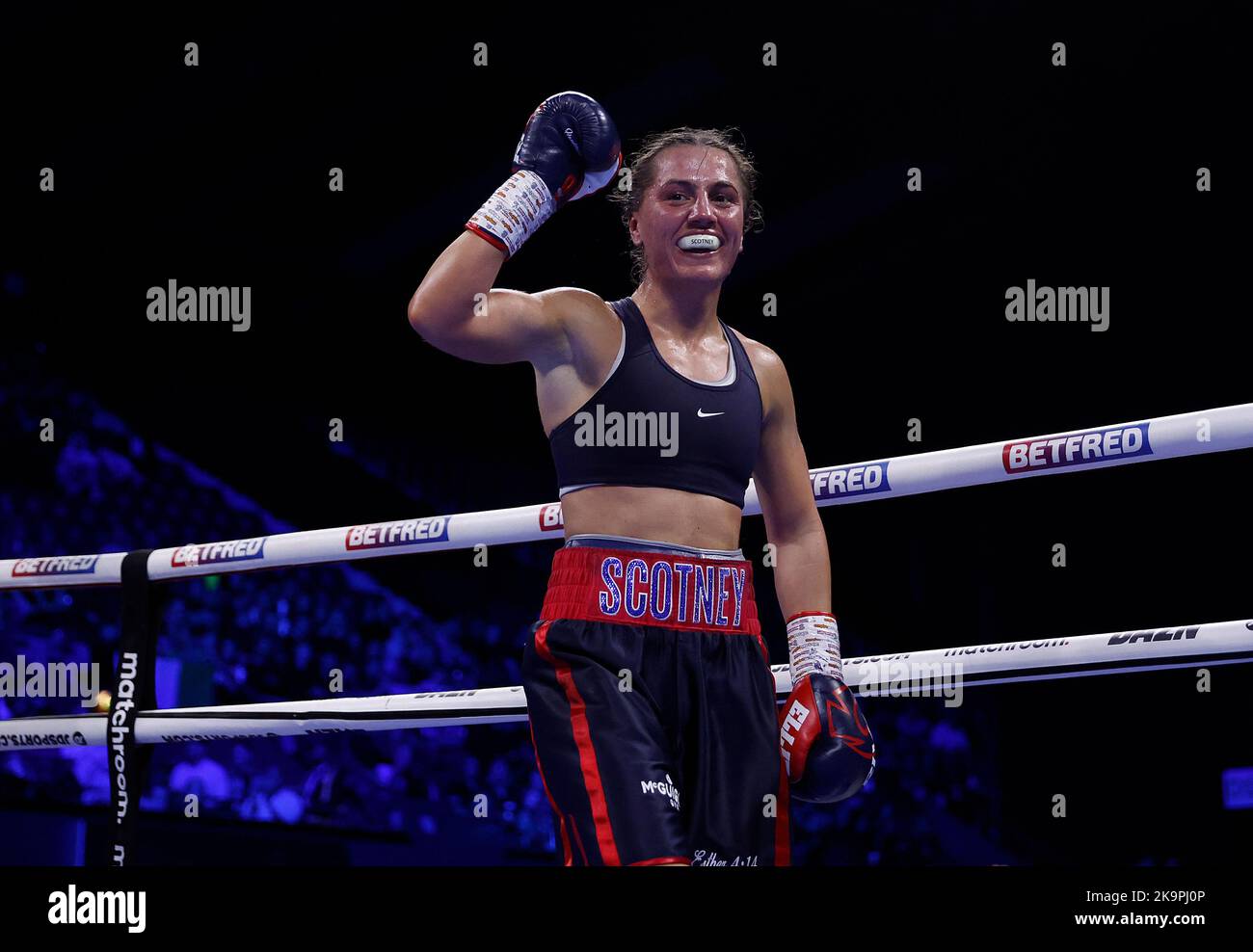Ellie Scotney celebrates after winning the European super-bantamweight ...