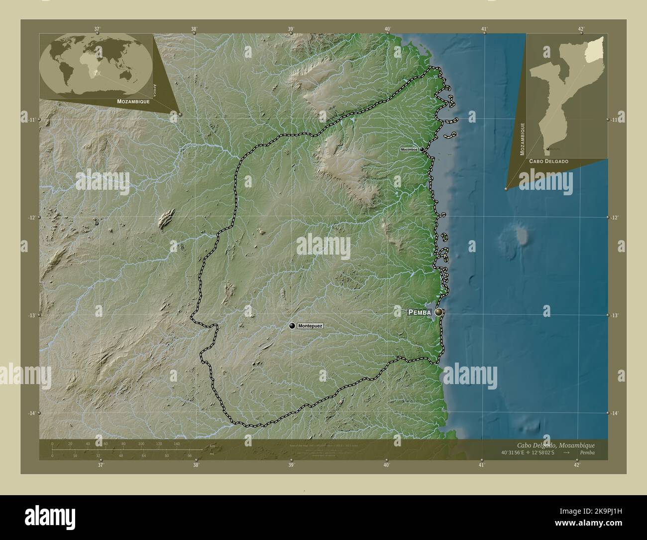 Cabo Delgado, province of Mozambique. Elevation map colored in wiki ...