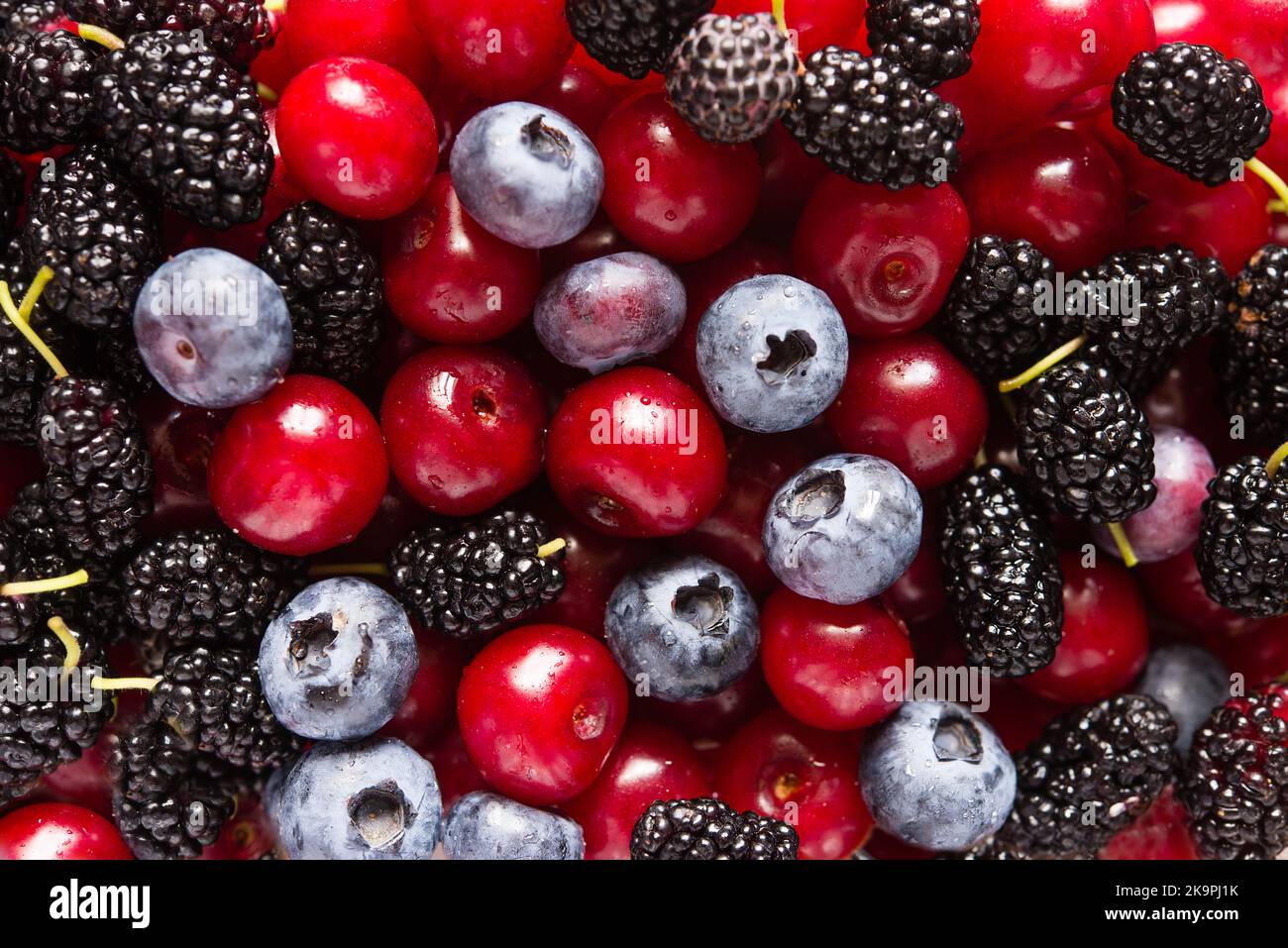 blueberries, raspberries and black berries shot top down Stock Photo ...