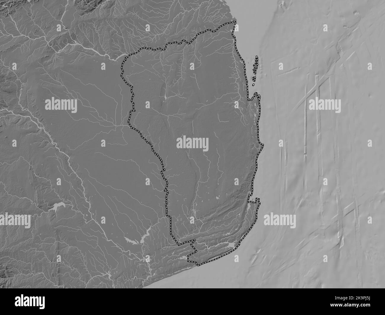 Inhambane, province of Mozambique. Bilevel elevation map with lakes and ...