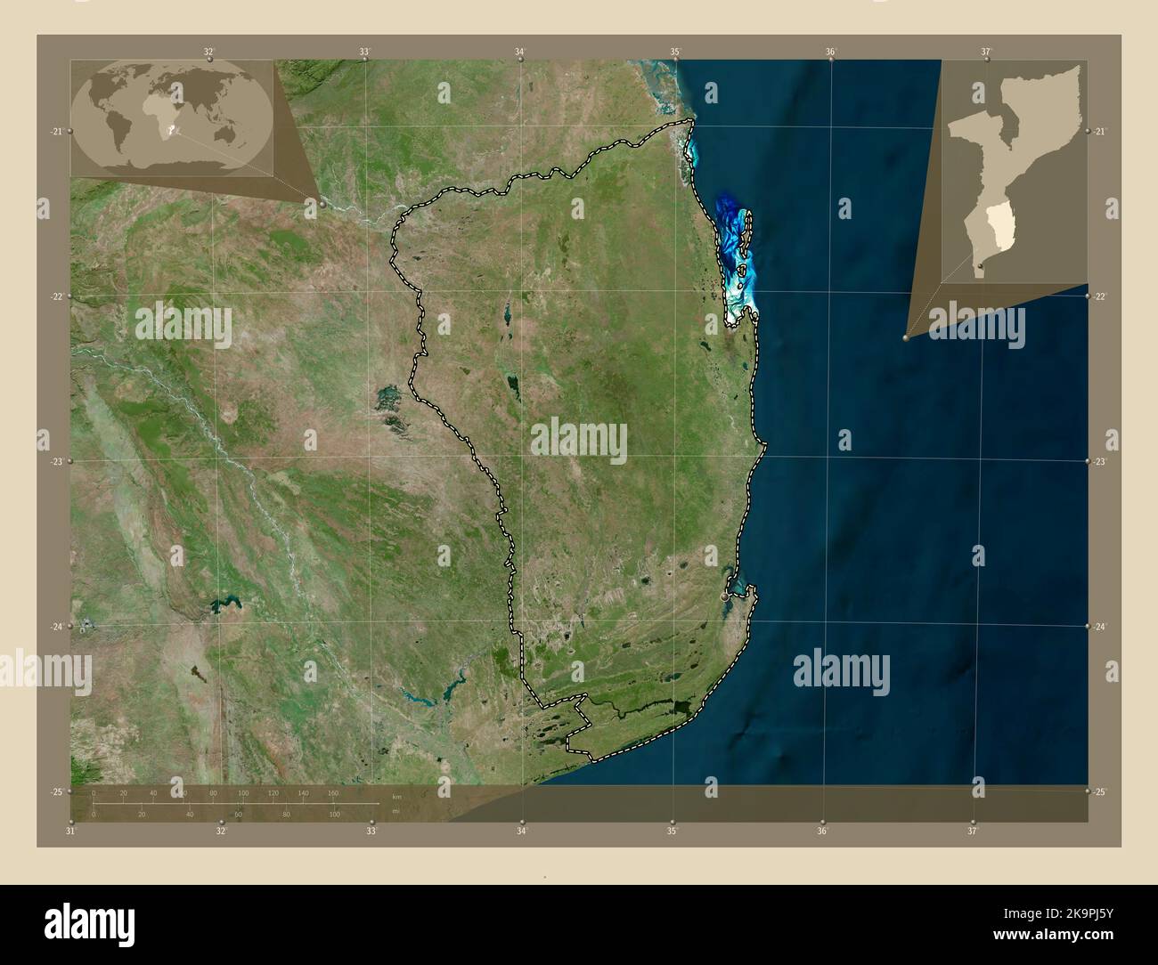 Inhambane, province of Mozambique. High resolution satellite map ...