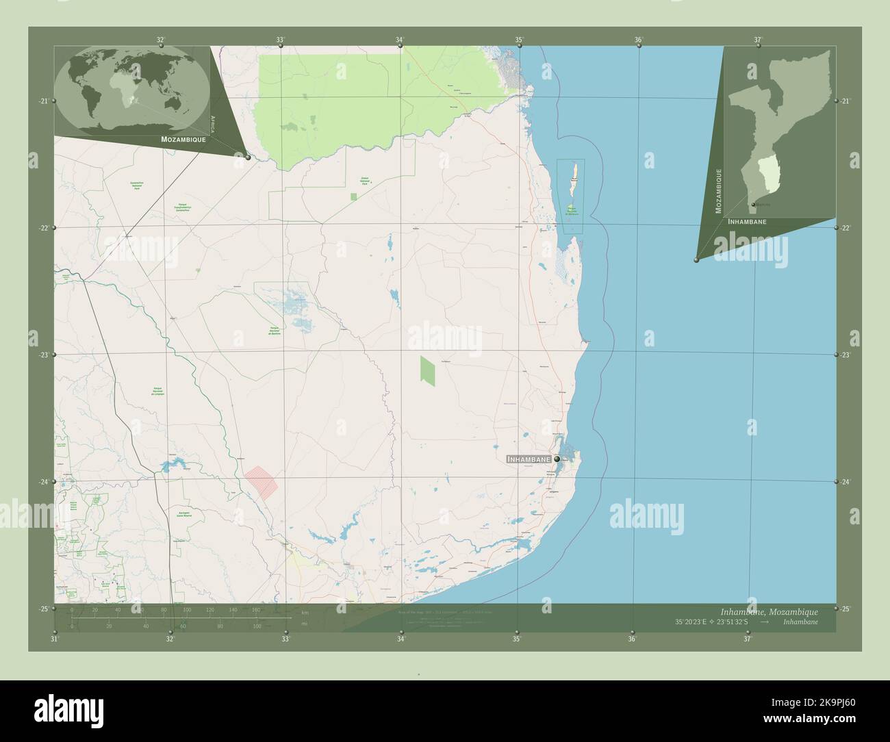 Inhambane, province of Mozambique. Open Street Map. Locations and names ...