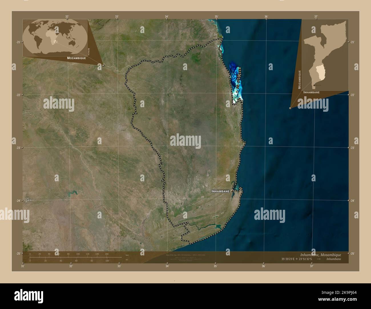 Inhambane, province of Mozambique. Low resolution satellite map ...