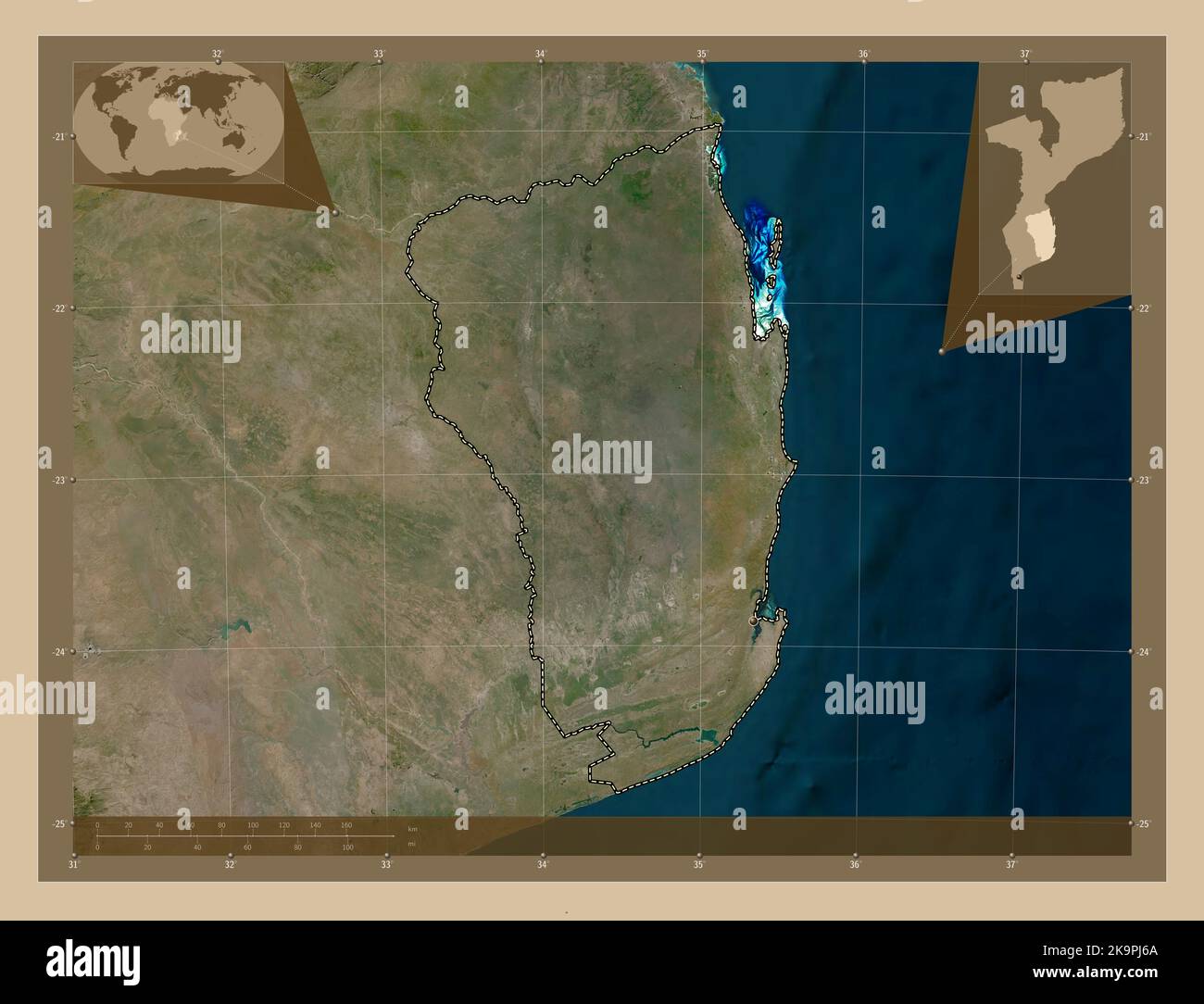 Inhambane, province of Mozambique. Low resolution satellite map ...