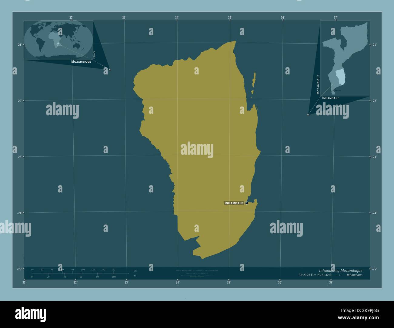 Inhambane, province of Mozambique. Solid color shape. Locations and ...