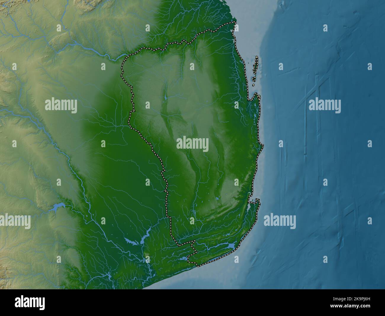 Inhambane, province of Mozambique. Colored elevation map with lakes and ...