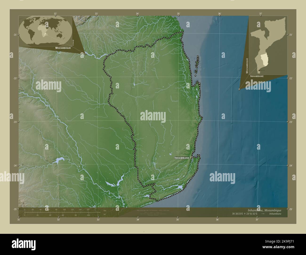 Inhambane, province of Mozambique. Elevation map colored in wiki style ...