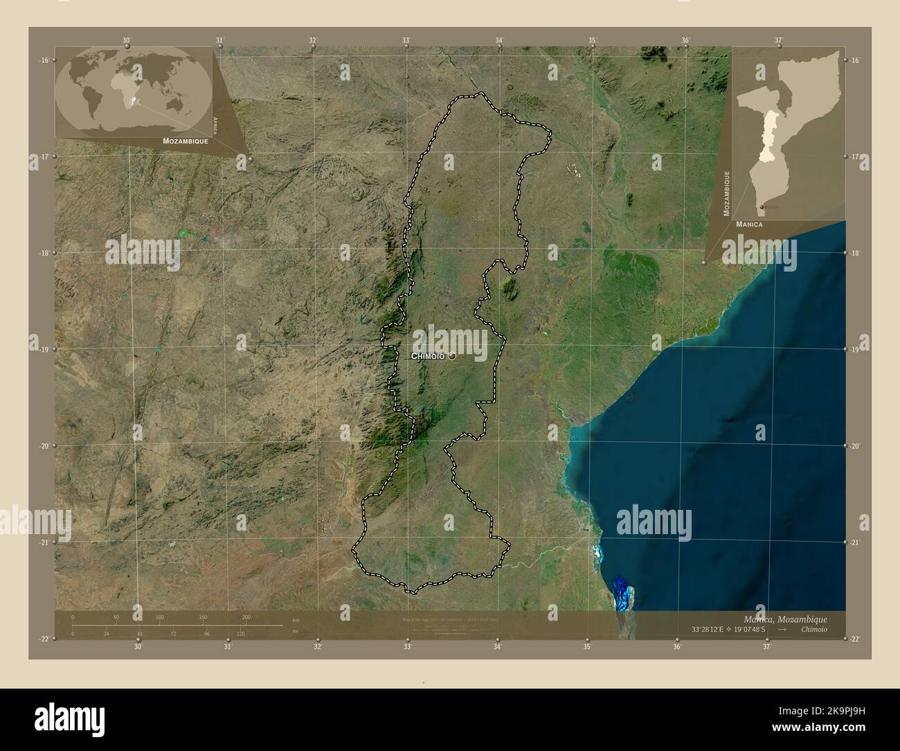Manica, province of Mozambique. High resolution satellite map ...