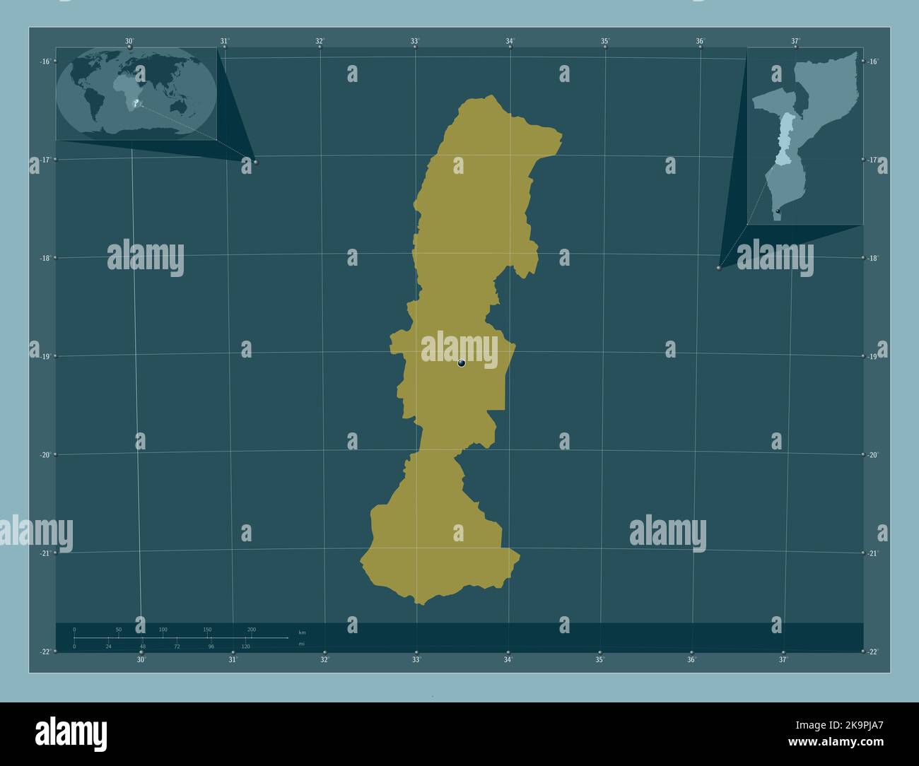 Manica, province of Mozambique. Solid color shape. Locations of major ...