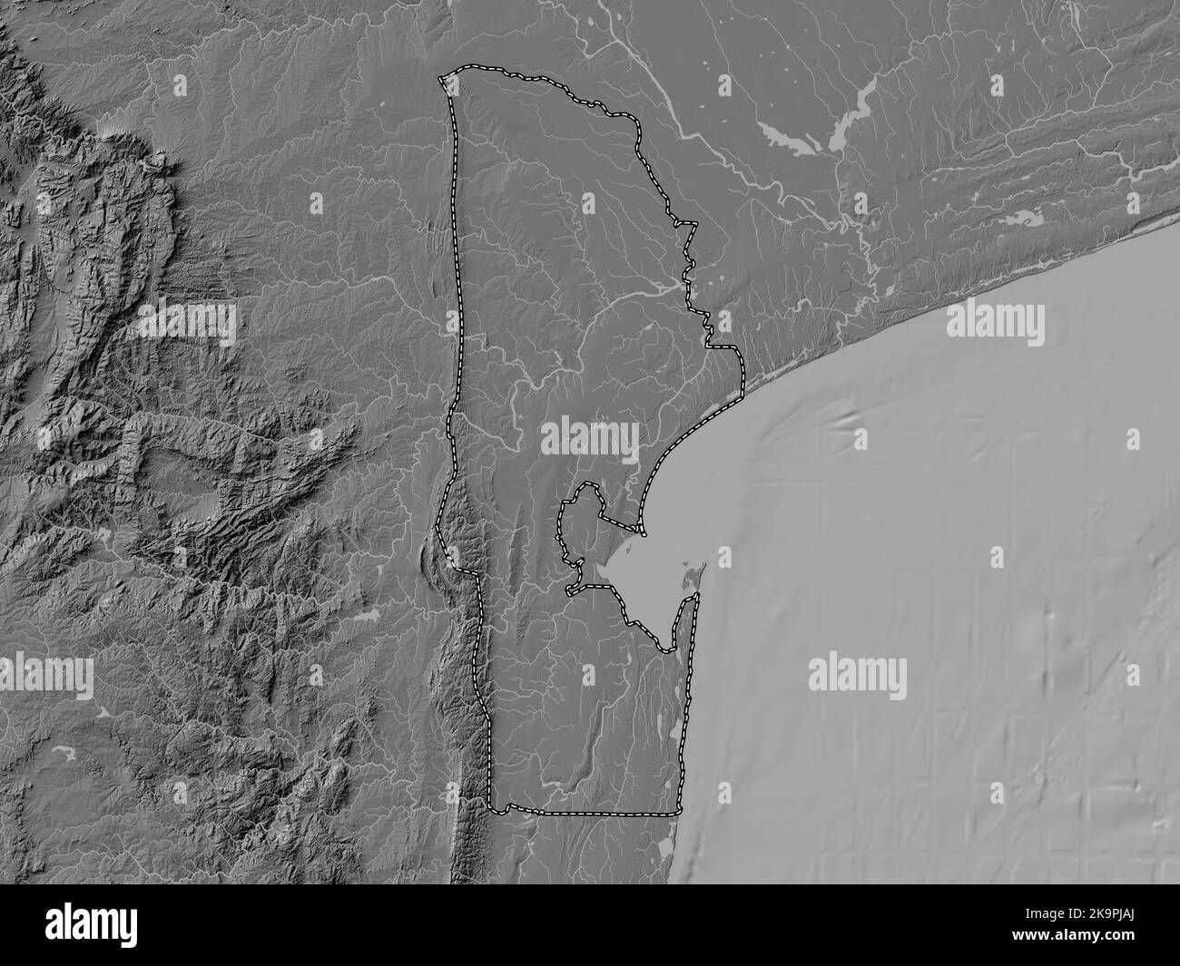 Maputo, province of Mozambique. Bilevel elevation map with lakes and ...