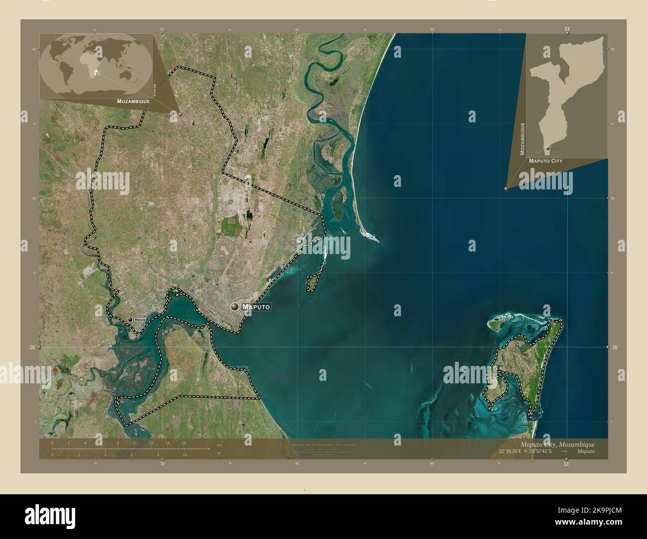 Maputo City, province of Mozambique. High resolution satellite map ...