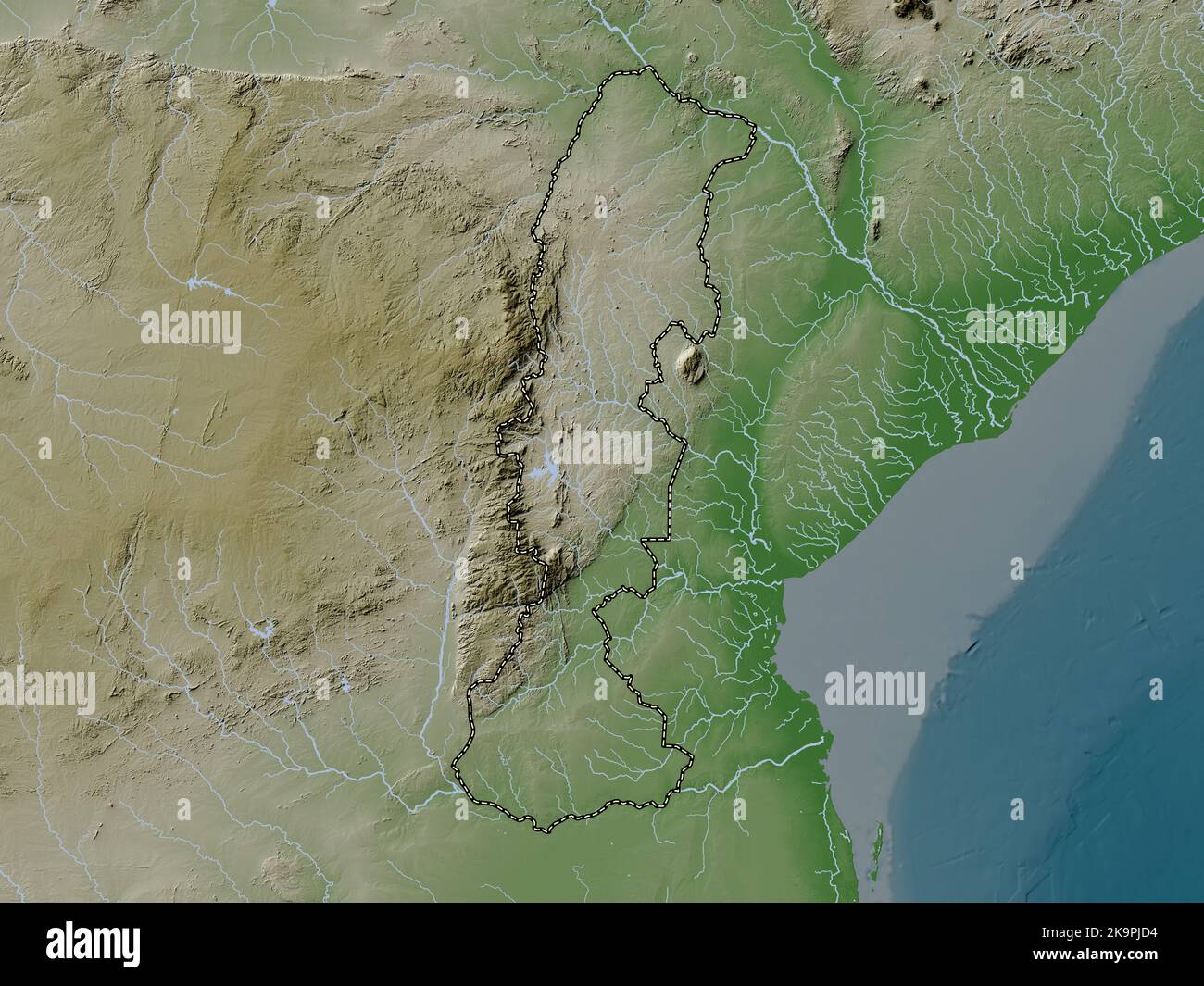 Manica, province of Mozambique. Elevation map colored in wiki style ...