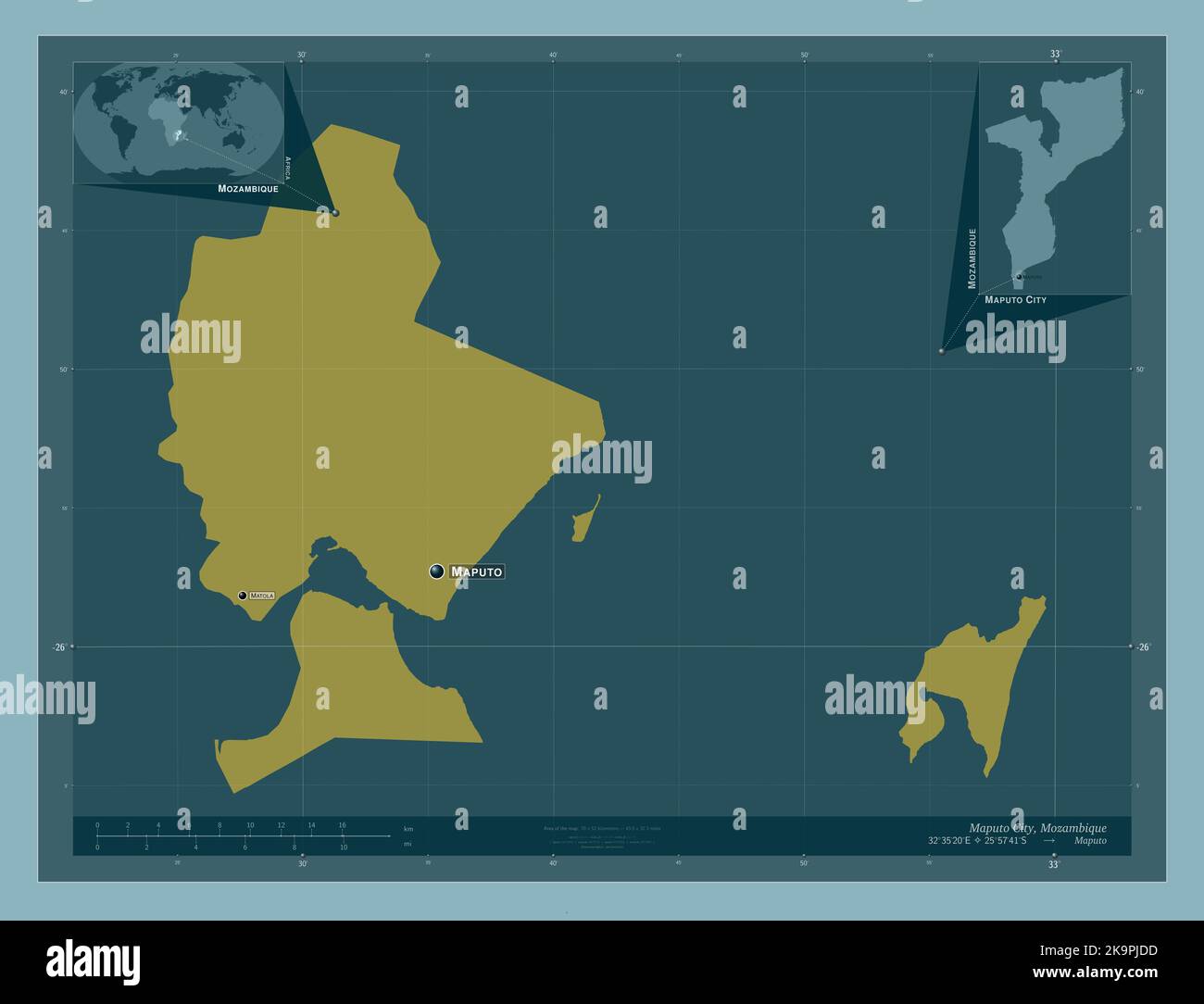 Maputo City, province of Mozambique. Solid color shape. Locations and ...