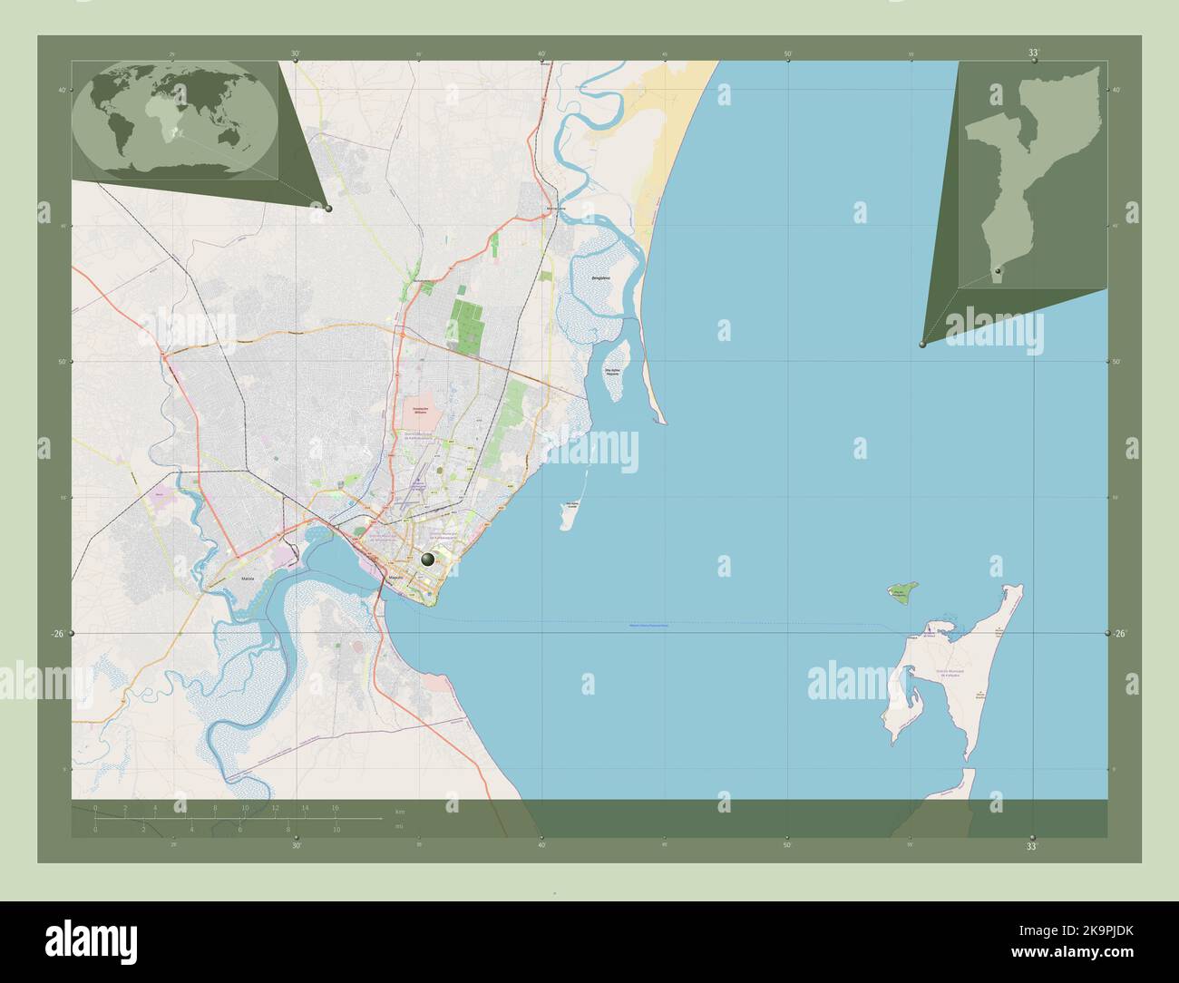 Maputo City, province of Mozambique. Open Street Map. Corner auxiliary ...