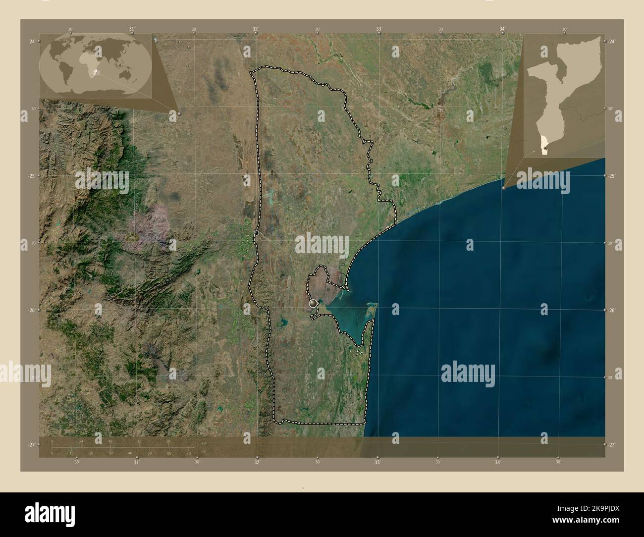 Maputo, province of Mozambique. High resolution satellite map ...