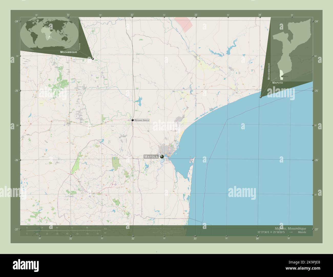 Maputo, province of Mozambique. Open Street Map. Locations and names of ...