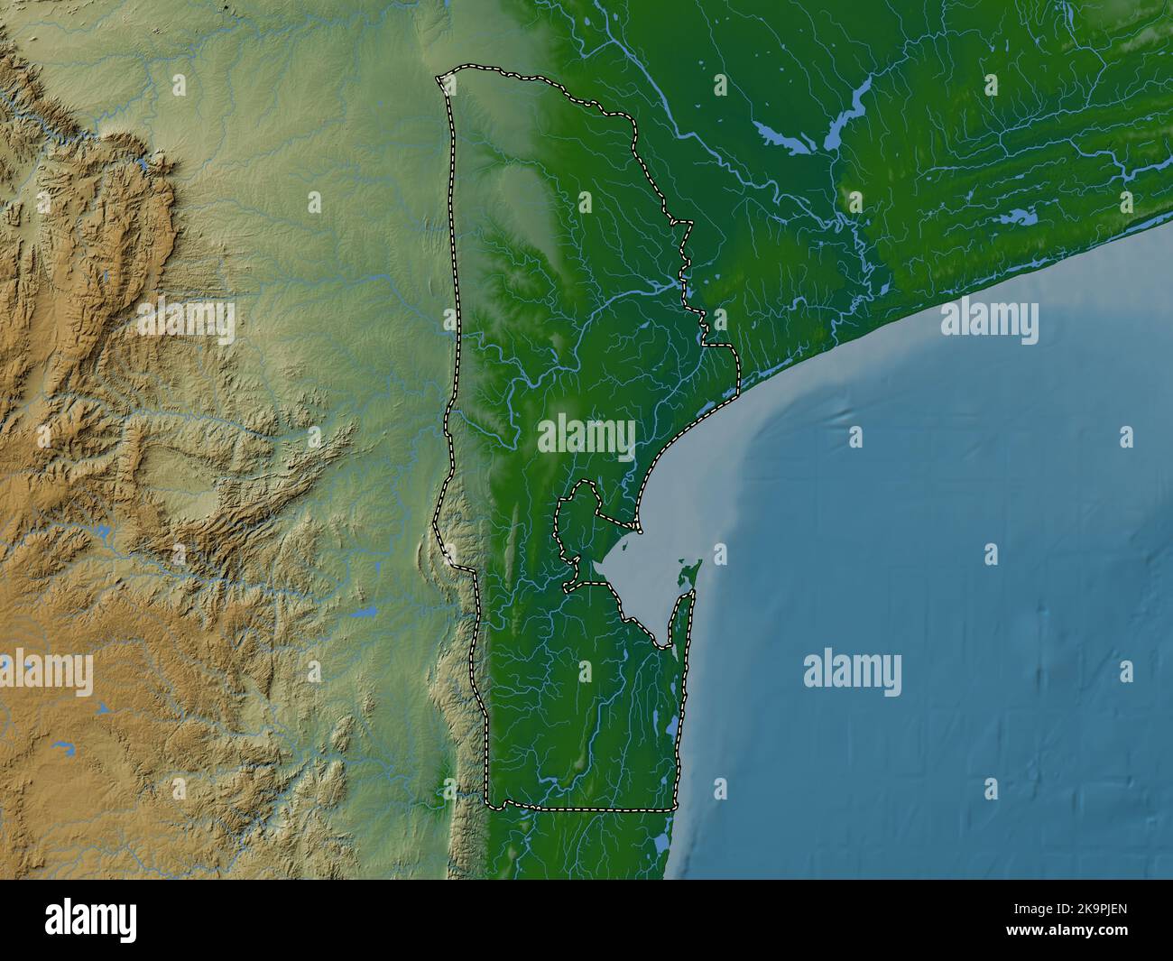 Maputo, province of Mozambique. Colored elevation map with lakes and ...