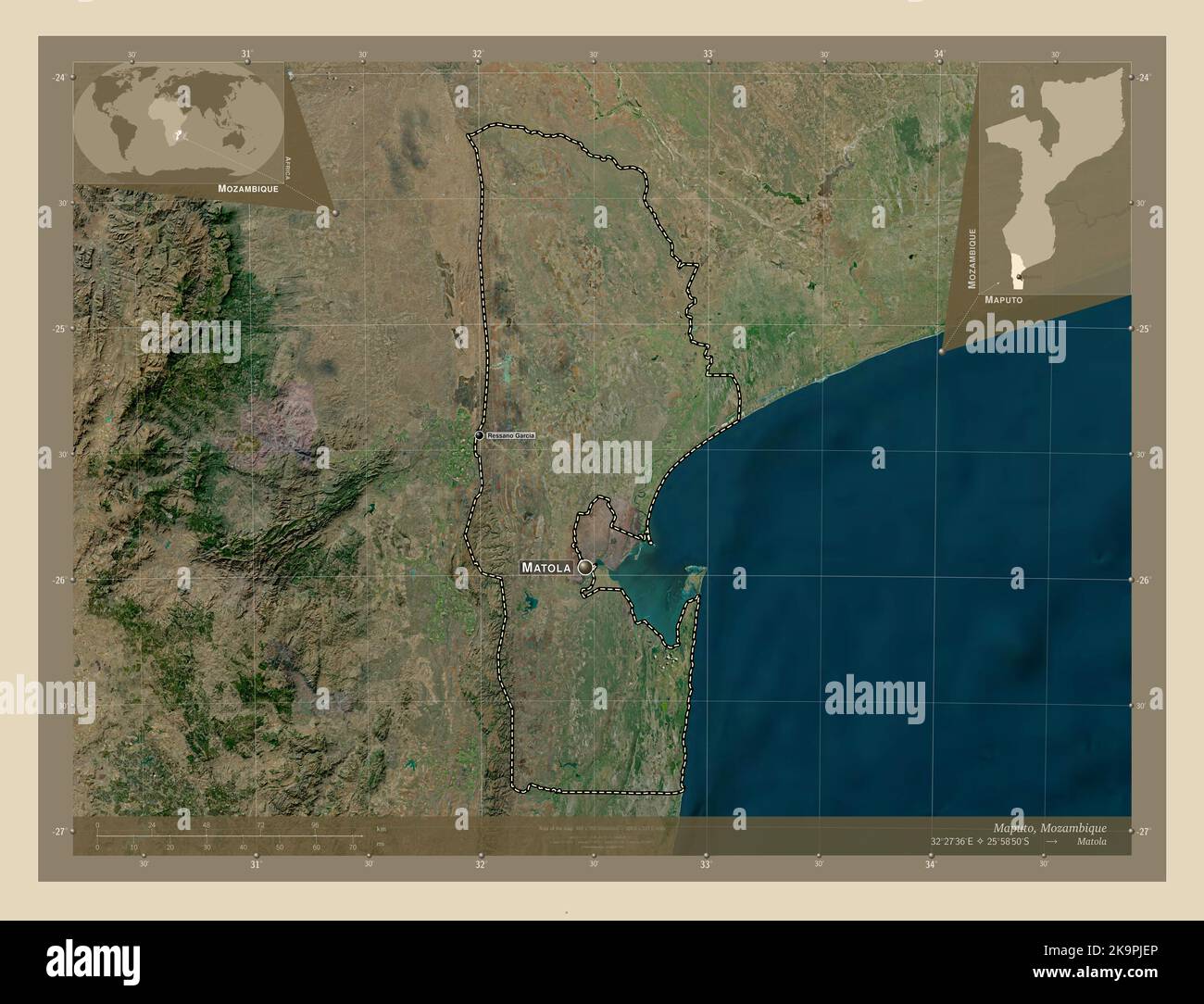 Maputo, province of Mozambique. High resolution satellite map ...