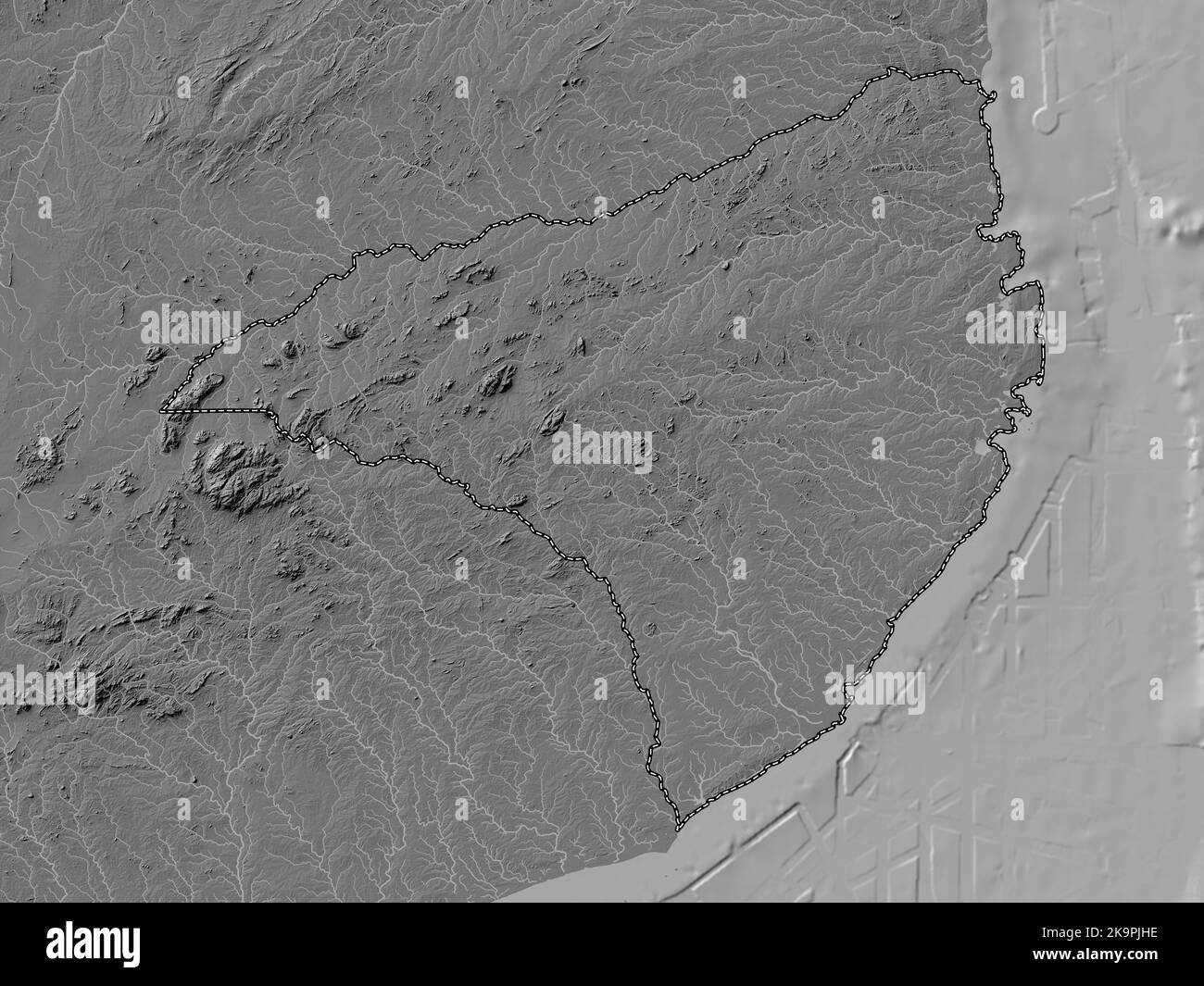 Nampula, province of Mozambique. Bilevel elevation map with lakes and ...