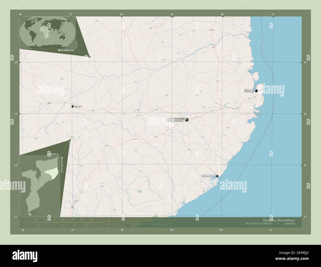 Nampula, province of Mozambique. Open Street Map. Locations and names ...